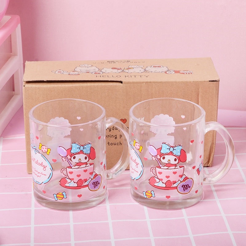 Cartoon Cute Melody Glass Cup Drink Milk milo Juice Cup'1set/2pcs Cup ...