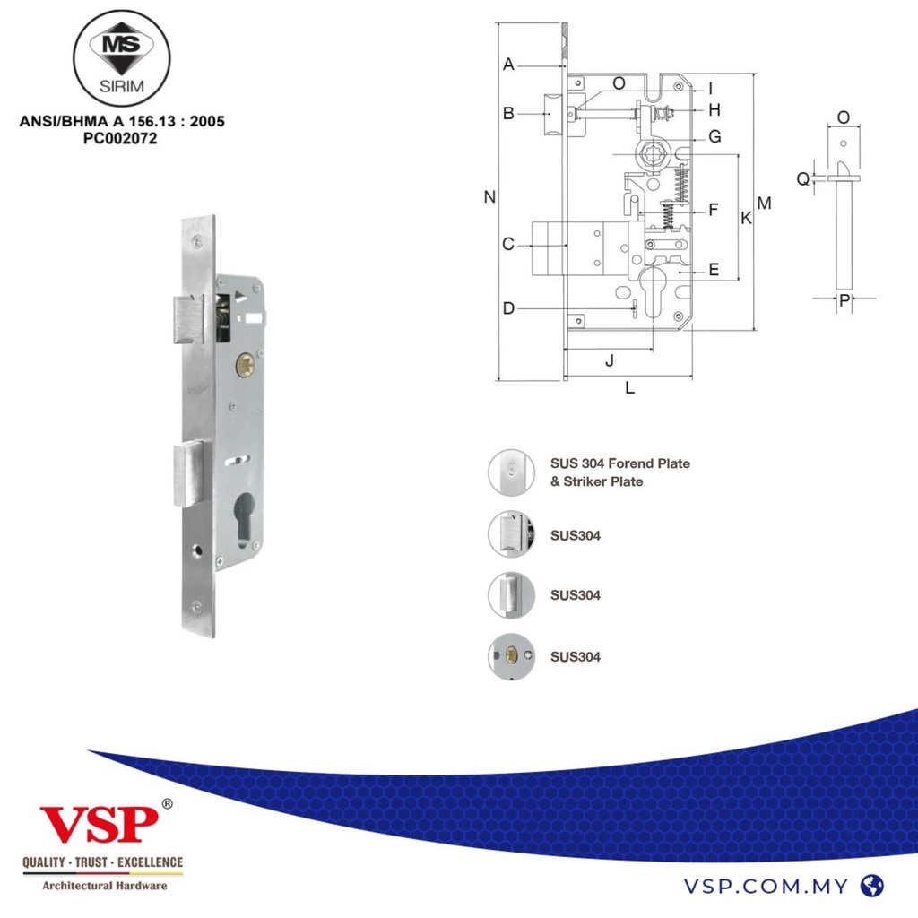VSP-600VS-SGSL-85 Mortise Lock (25mm/30mm/35mm) | Shopee Malaysia