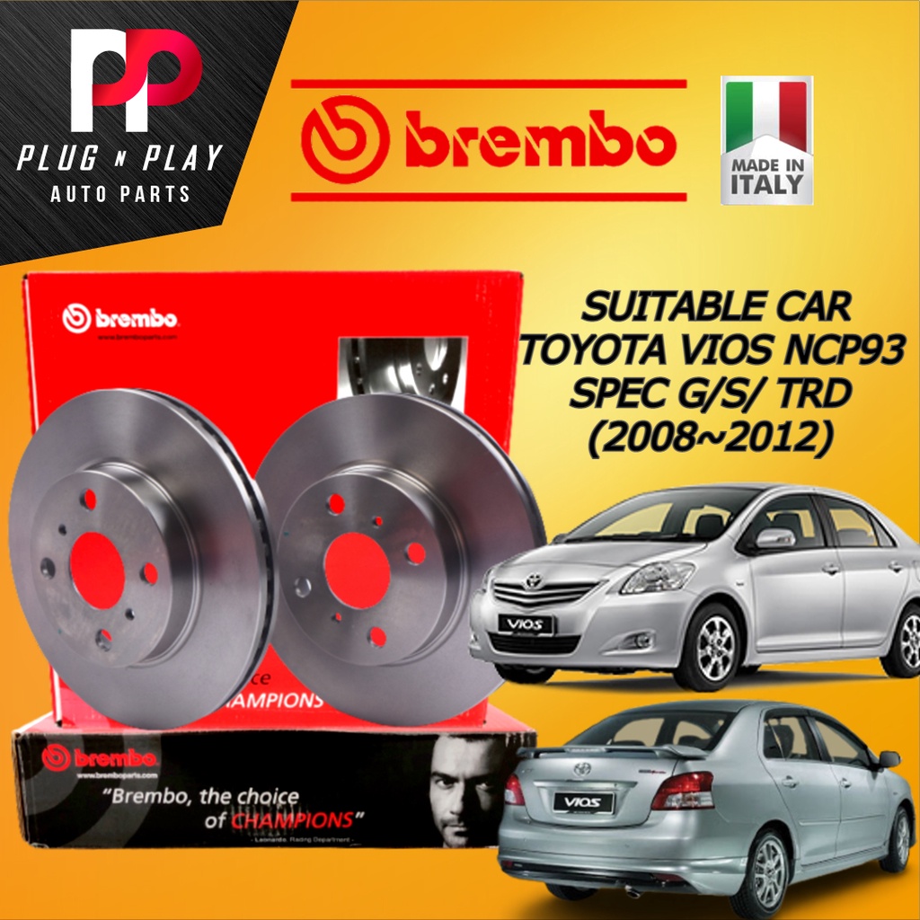 BREMBO TOYOTA VIOS NCP93 2008~2012 SPEC G/S/ TRD FRONT OR REAR 100% ...