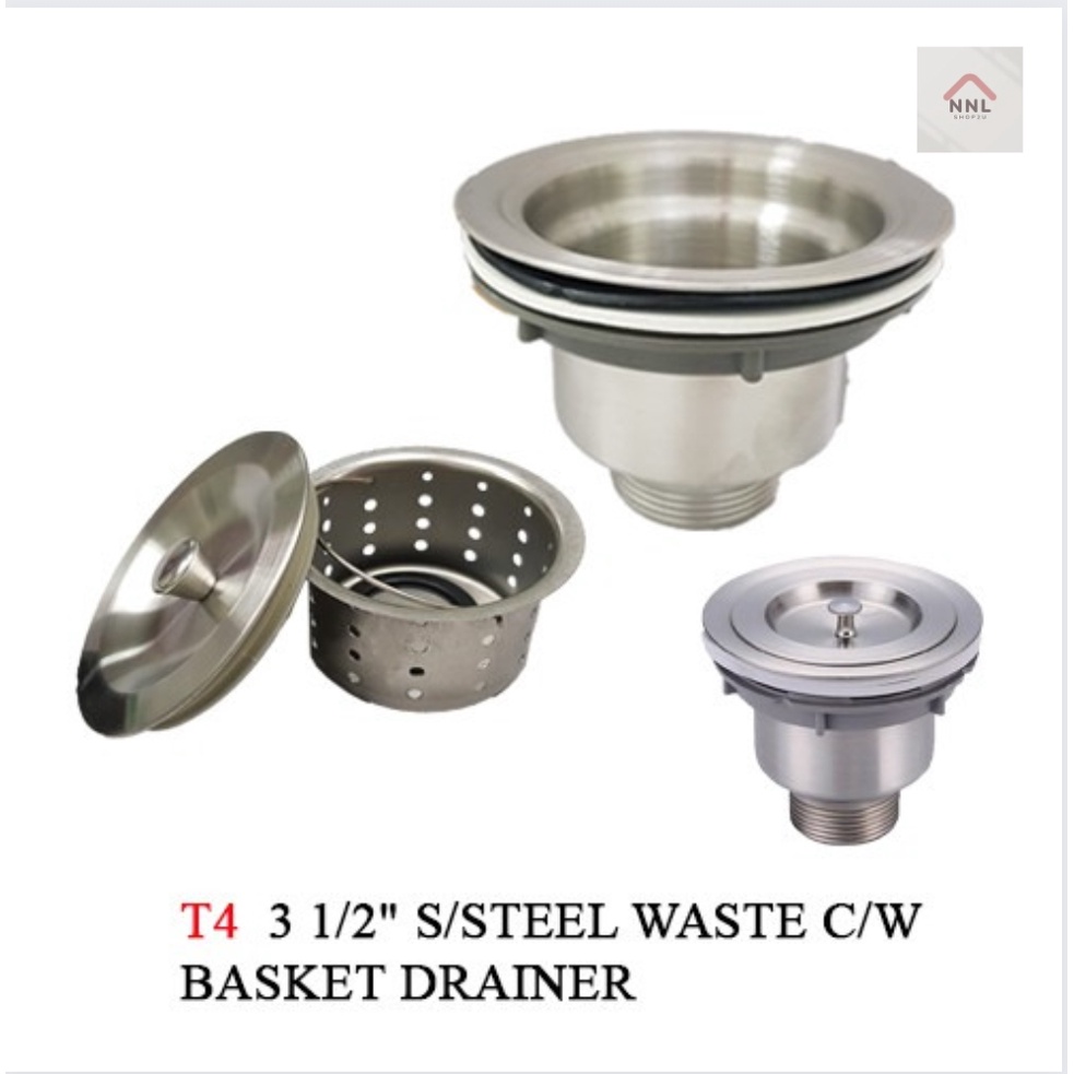 3 1/2'' S/STEEL WASTE C/W BASKET DRAINER SUS304 STAINLESS STEEL ...