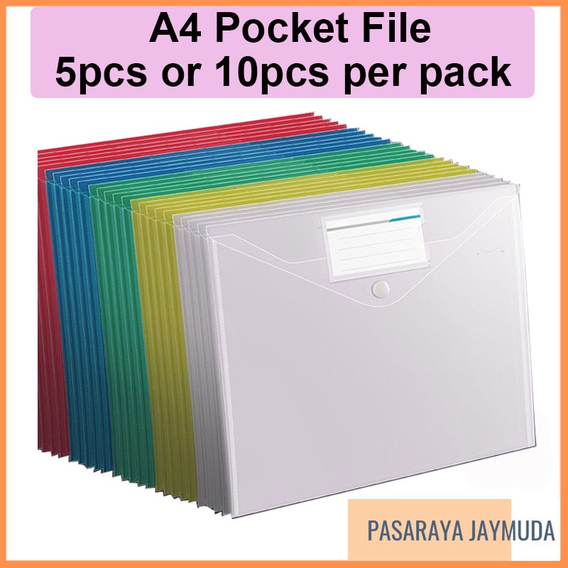 10PCS A4 Pocket File Folder (with ID Label pocket) PP Document Bag ...