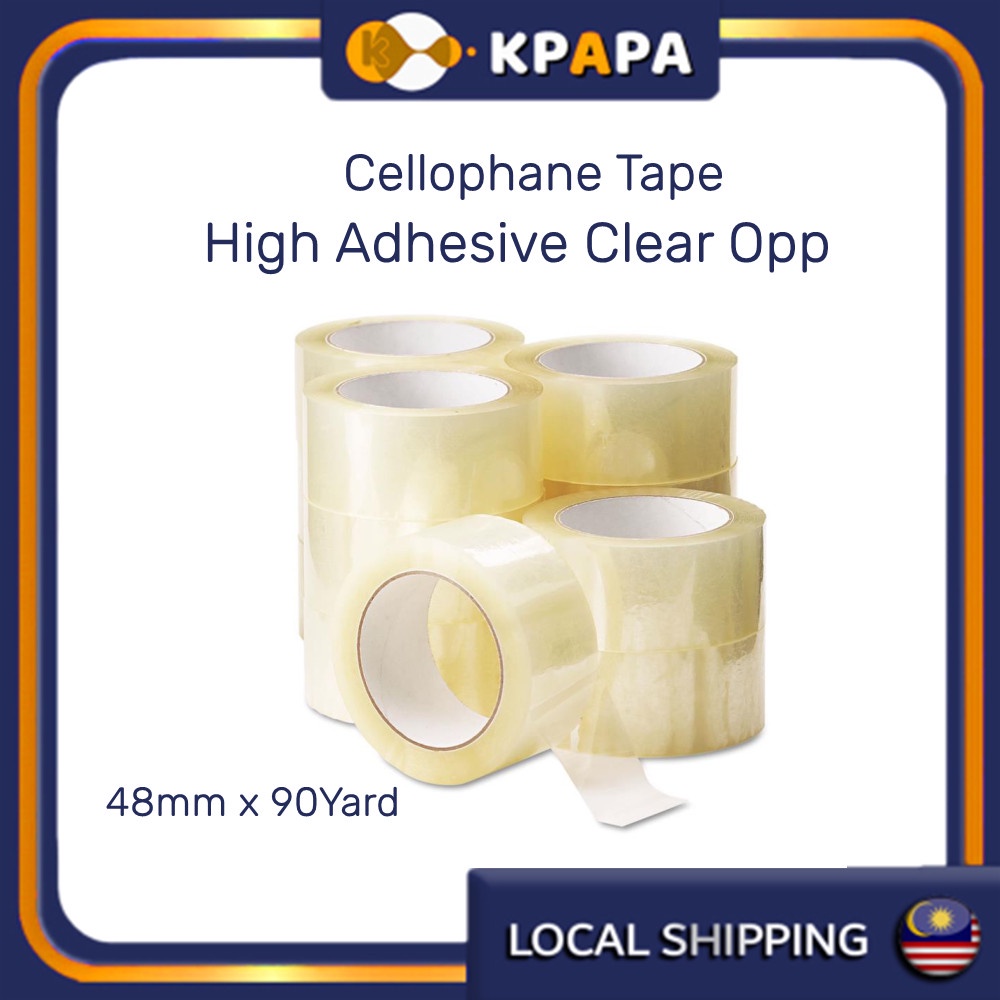 48mm x 90Yard High Adhesive Clear Opp Cellophane Selefon Tape | Shopee ...