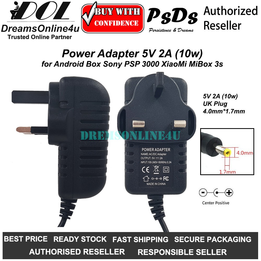 Replacement Power Adapter 5V 2A 4.0mm x 1.7mm for Android TV Box Sony ...