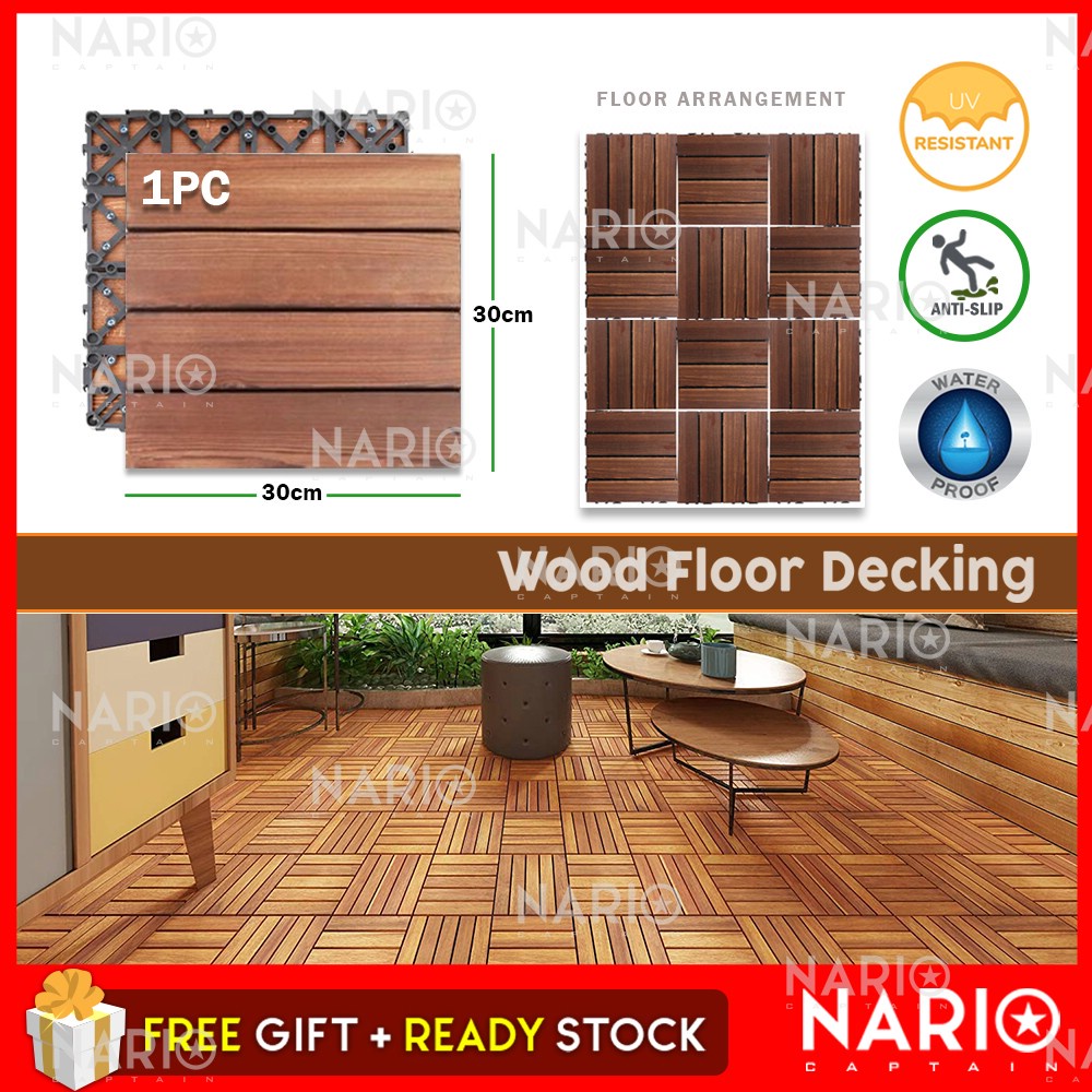 NARIO 30x30cm Real Pine Wood Floor Mat 1 pc Outdoor Balcony Garden ...