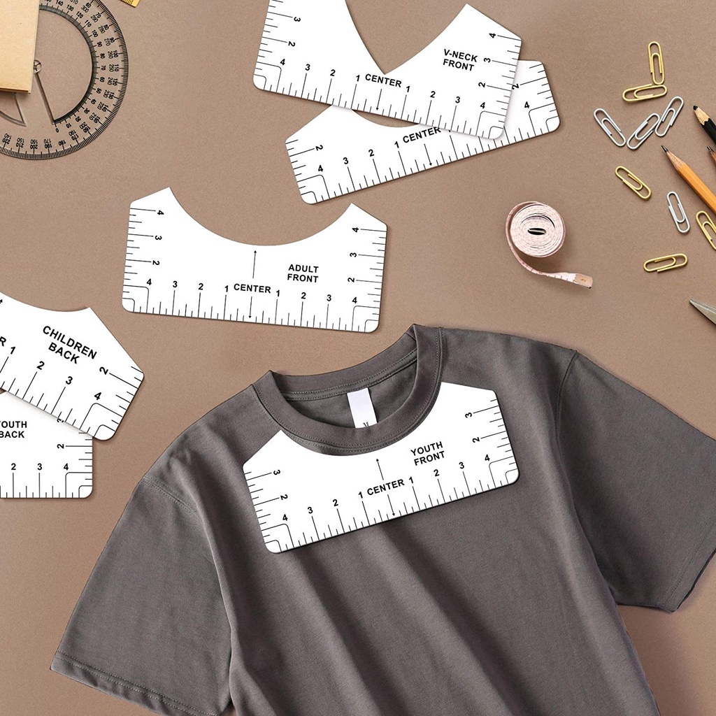 8PCS Round Neck T-shirt Calibration Ruler PVC T-shirt Measuring Ruler ...