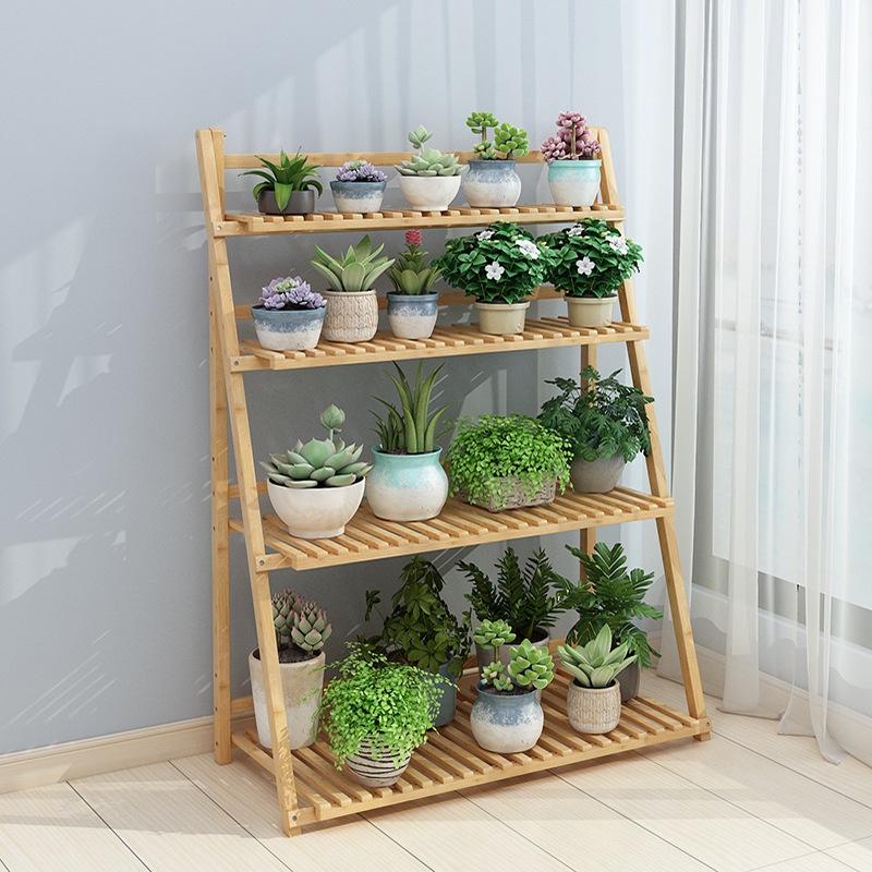 2 3 4 Tier Bamboo Wooden Flower Garden Rack Plant Flower Stand Shelve ...