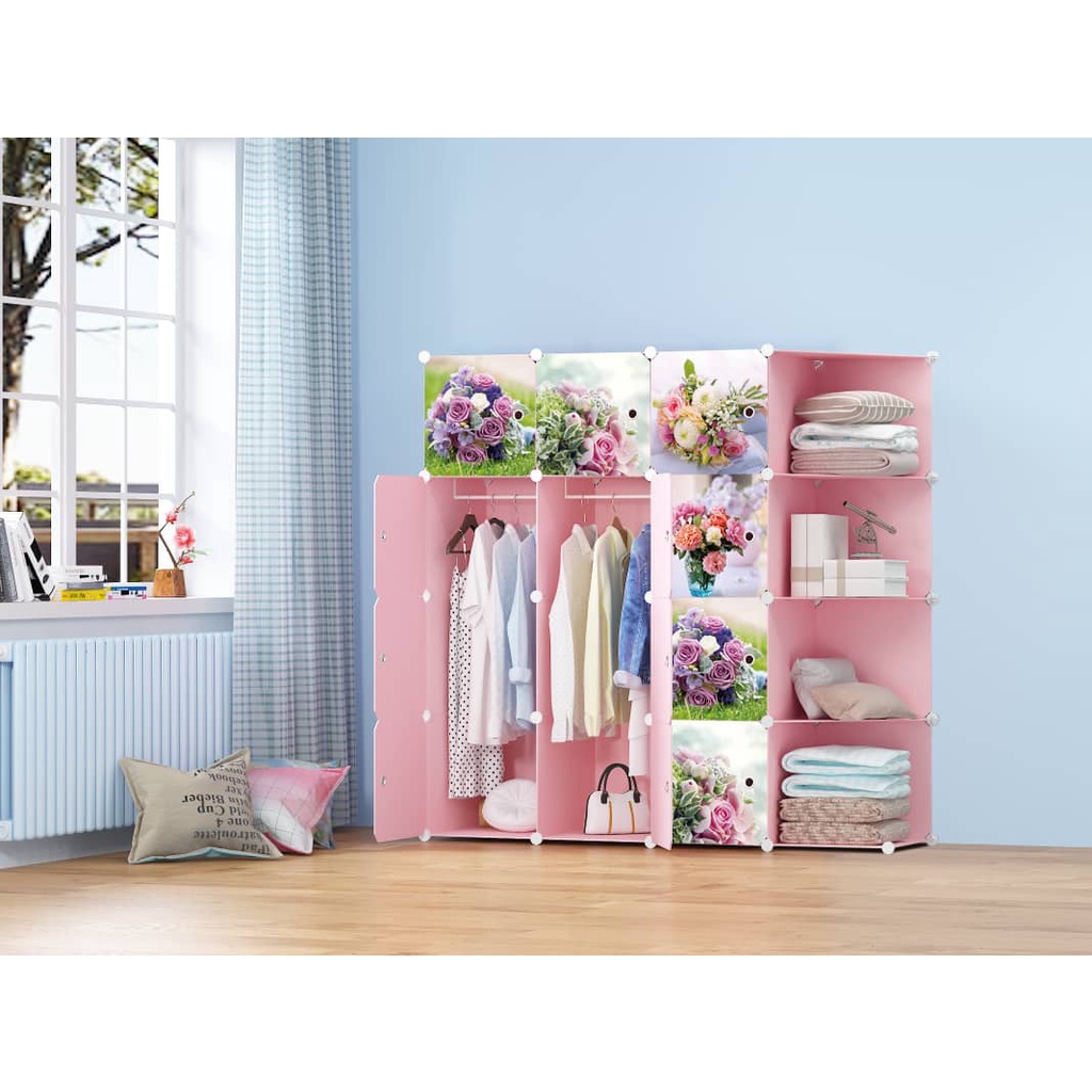(HOT ITEM)FloweryRoses 12 cube C Pink DIY Multipurpose Wardrobe Cabinet ...