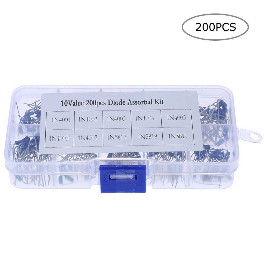 200pcs 10 Values Rectifier Diode Assorted Kit 1N4001~1N4007 & 1N5817 ...