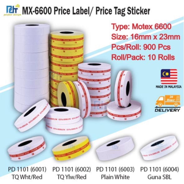 Motex 6600 Price Label Roll Price Tag Pricing Sticker 10'Rolls | Shopee ...