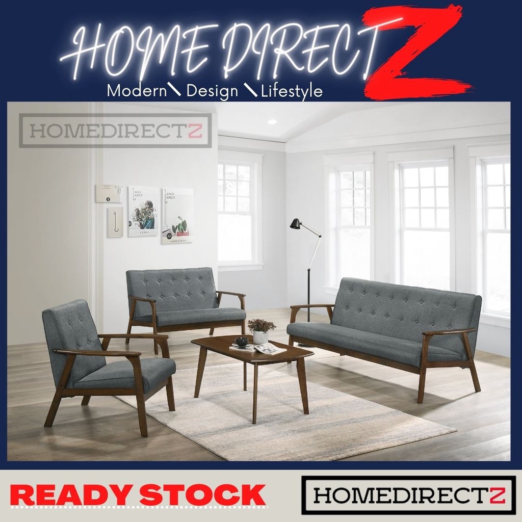 HDZ Solid Rubber Wood Sofa Set Modern Fabric Sofa Set 1+2+3 Seater Sofa ...