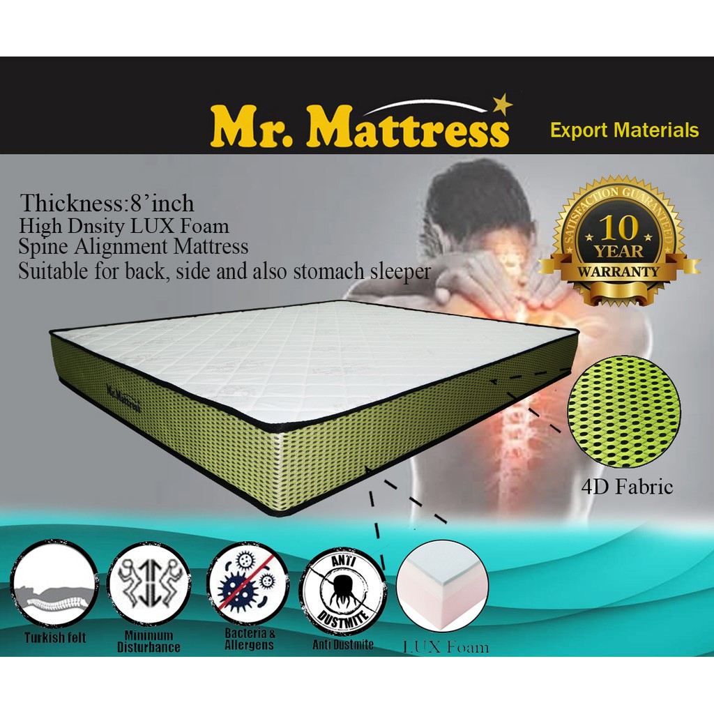 High Density LUX Foam Spine Alignment Leaves Tight Mattress 8inch ...