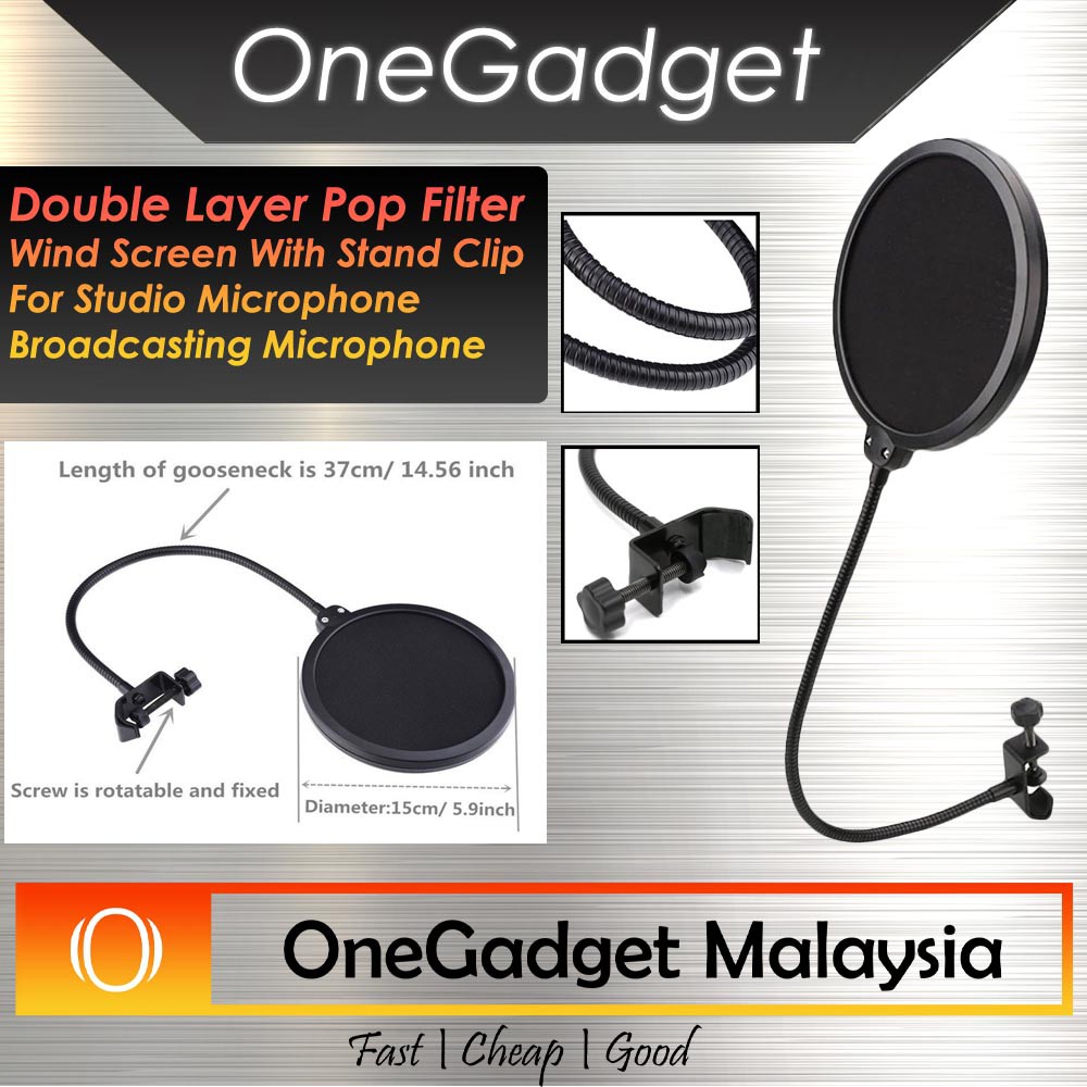 [READY STOCK] Black Double Layer Pop Filter Wind Screen With Stand Clip ...