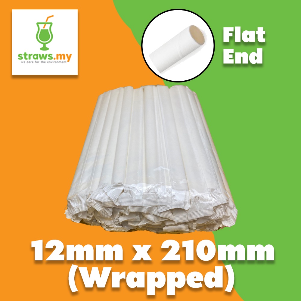 12mm White Paper Straws (1000pcs) - Individual Wrapped, Flat End | Boba ...