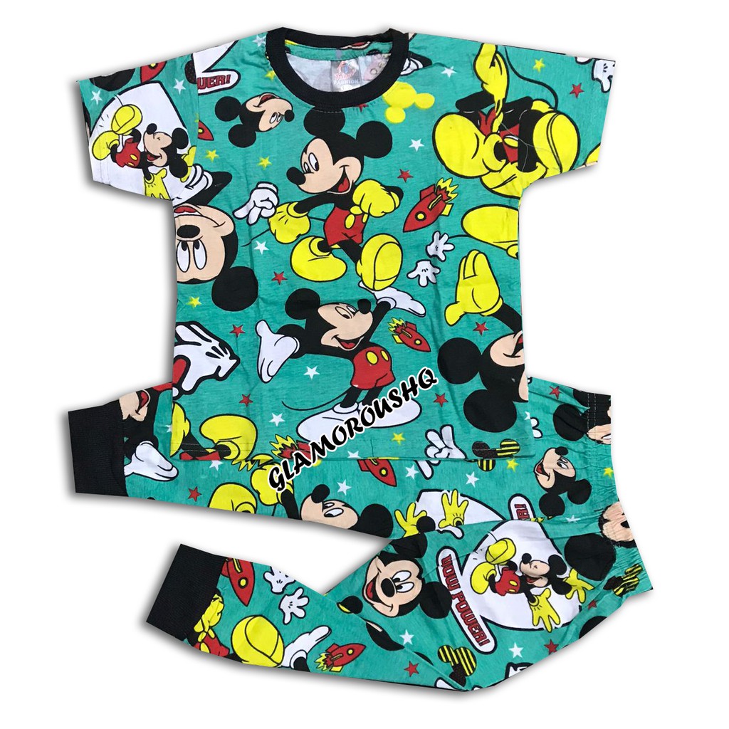 Readystock Carton Kid's pyjamas material cotton mickey | Shopee Malaysia