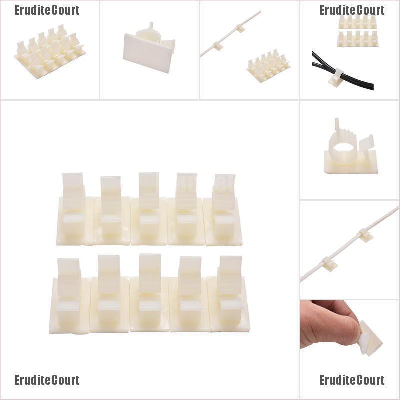 EruditeCourt White 10 Pcs Adhesive Backed Nylon Wire Adjustable Cable ...