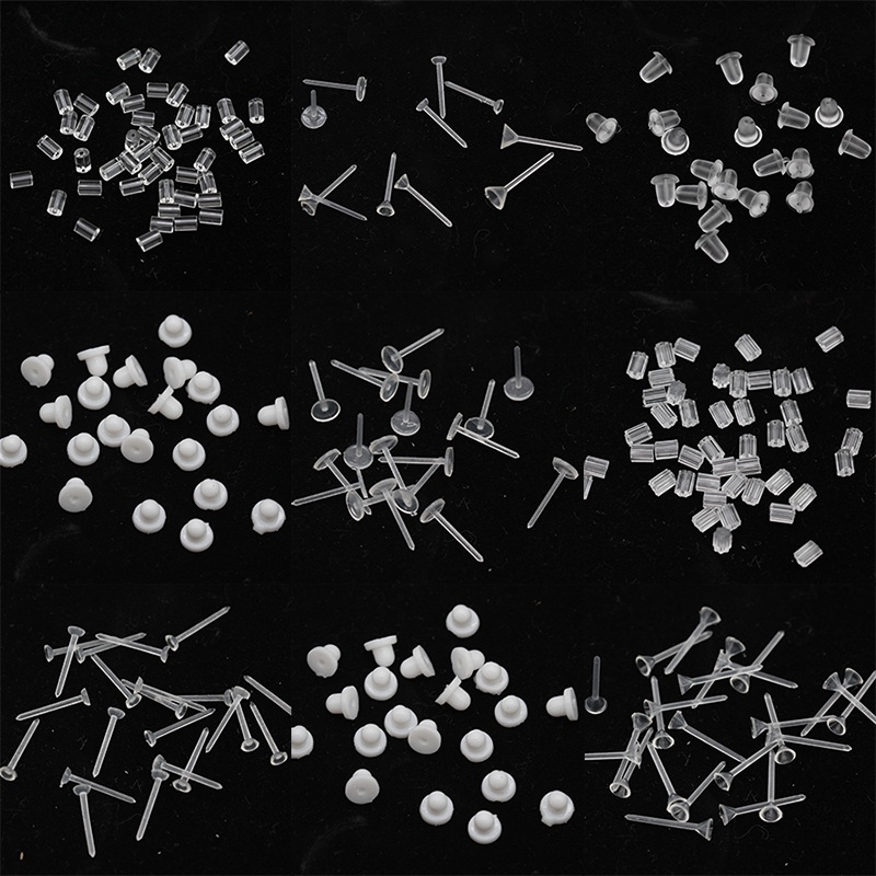 100pcs/bags Invisible plastic Soft Silicone Earring Base Blank Flat/Cup ...