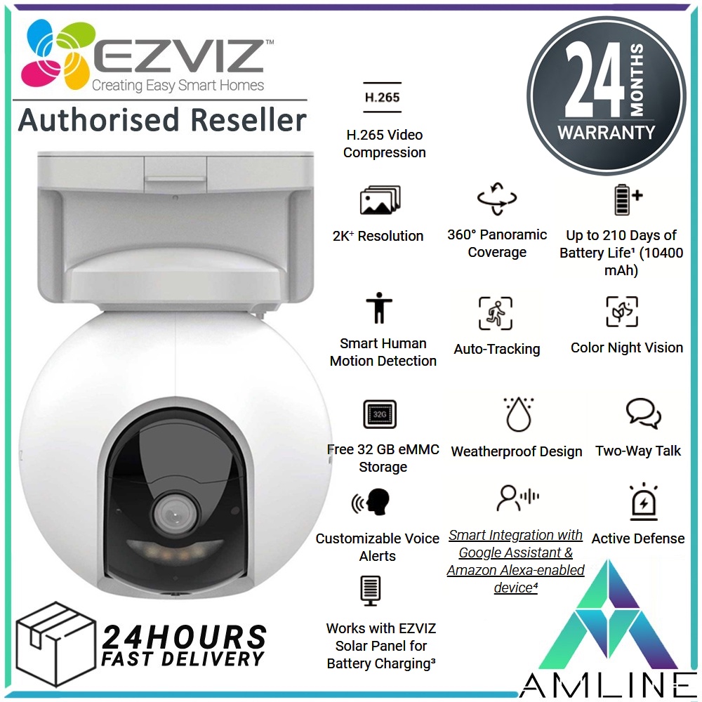 Ezviz HB8 2K⁺ 4MP 1440P Rechargeable Battery-Powered Pan & Tilt Wi-Fi ...