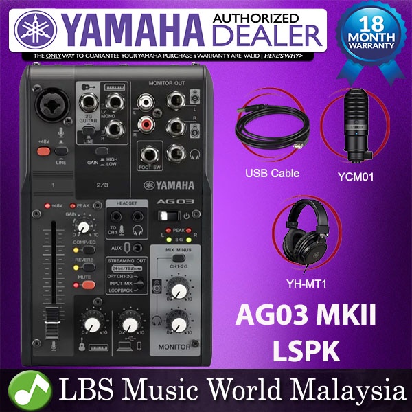 Yamaha AG03MK2 LSPK 3 Channel Live Streaming Pack Mixer with USB Audio Interface,YCM01 Mic and ...