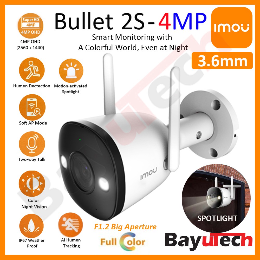 IMOU Bullet 2S 2MP / 4MP F1.2 Big Aperture Wireless IP67 Outdoor CCTV ...