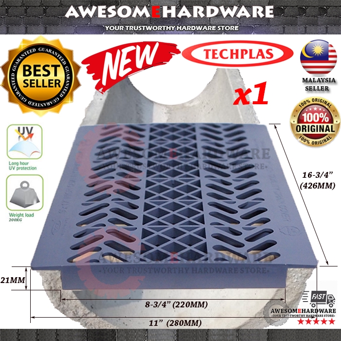 TECHPLAS 5120 9"X17" UV PROTECT PVC DRAIN COVER PENUTUP LONGKANG ...