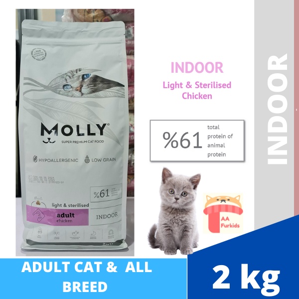MOLLY Super Premium Adult Cat Food 2KG - INDOOR (Light & Sterilised ...