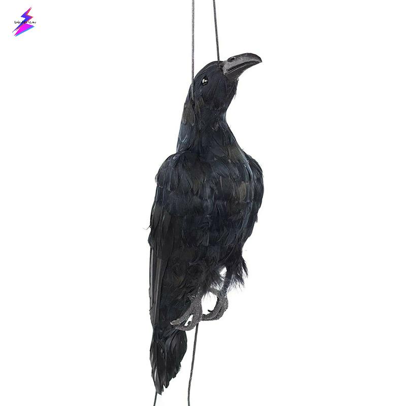 Realistic Hanging Dead Crow Decoy Lifesize Extra Large Black Feathered ...