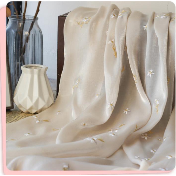 1 Meter Breeze Satin Embroidery Fabric Small Floral Chiffon Bright Silk ...