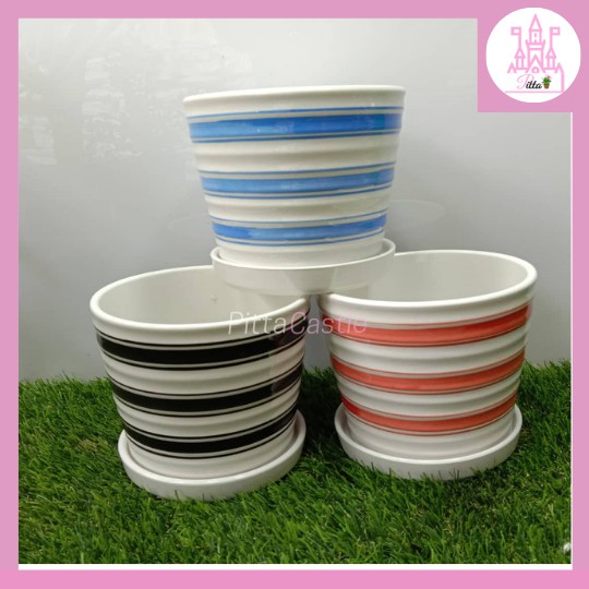 Colorful Line Designed Ceramic Flower Pot Pasu Pokok Bunga with ...
