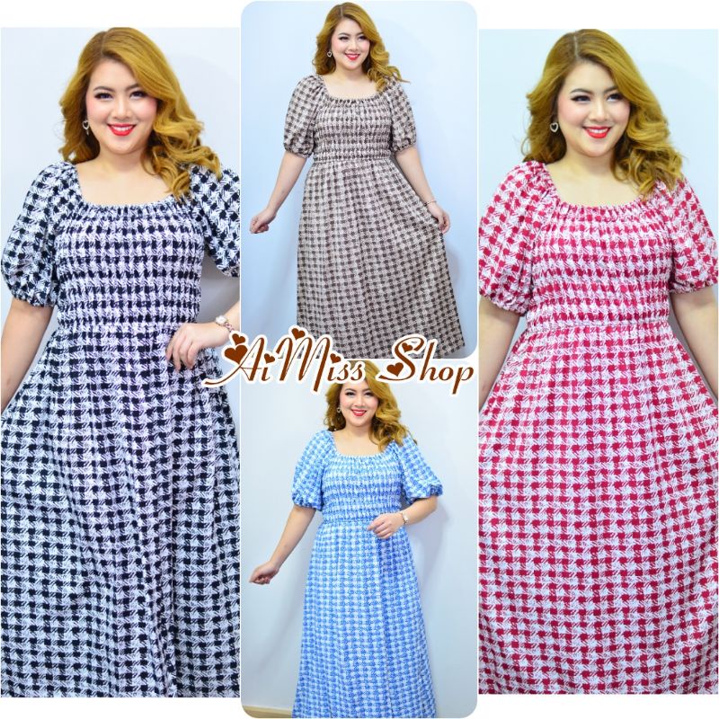 AiMiss Shop Maxi Dress Long Chubby Girl Fat Man Clothes Plaid | Shopee ...