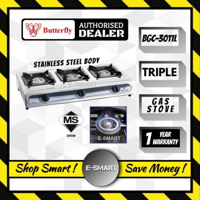 BUTTERFLY BGC-3011L Triple Gas Cooker / Dapur Tiga tunku (SIRIM ...