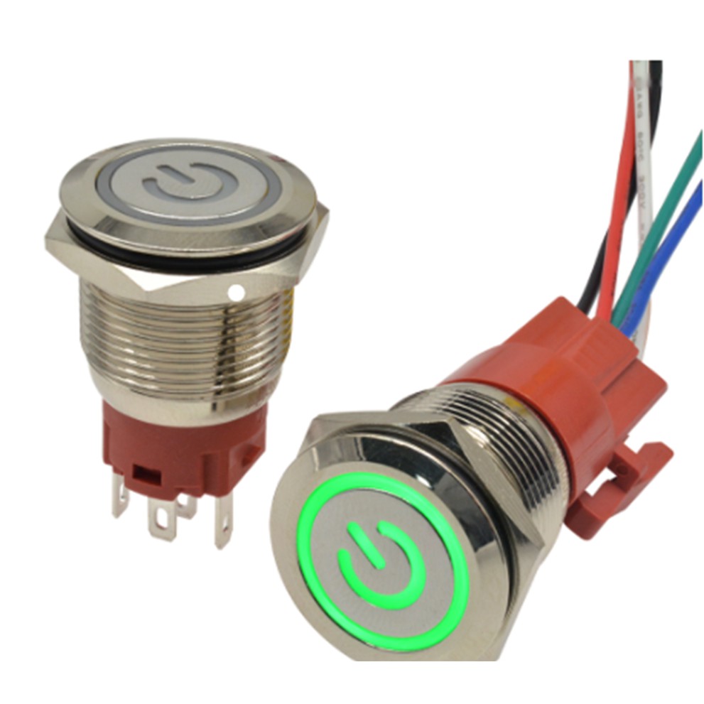 Push Button LED Light Switch Self Resetting Circle Round 19mm with ...