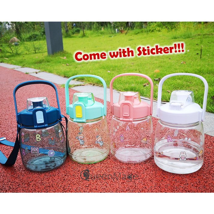 QueenMage Big Water Bottle 1300ml Cute Water Bottle Straw Botol Air ...