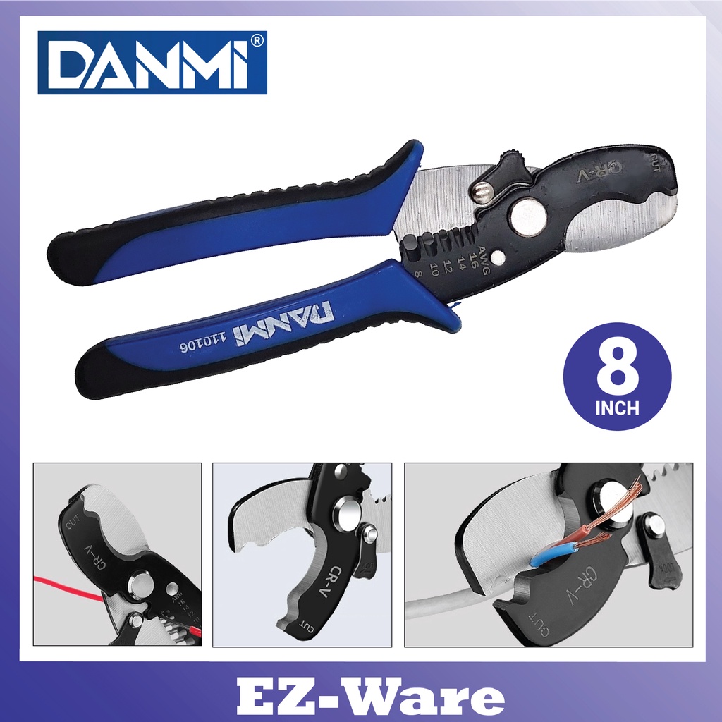 DANMI 8" CR-V Wire Cutter & Stripper Professional Tools Cable Cutter ...