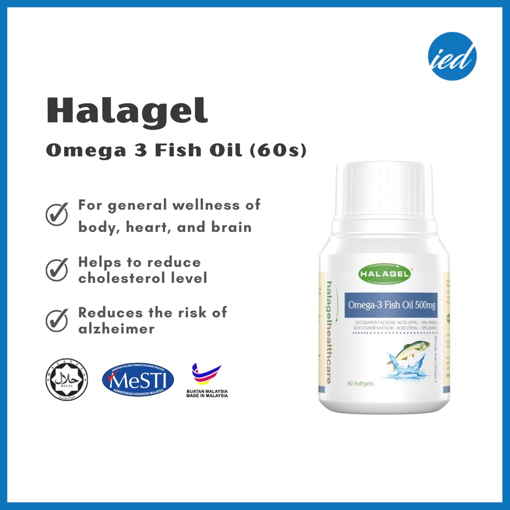 HALAGEL Omega 3 Fish Oil (60s) | Certified JAKIM HALAL Food Supplement ...