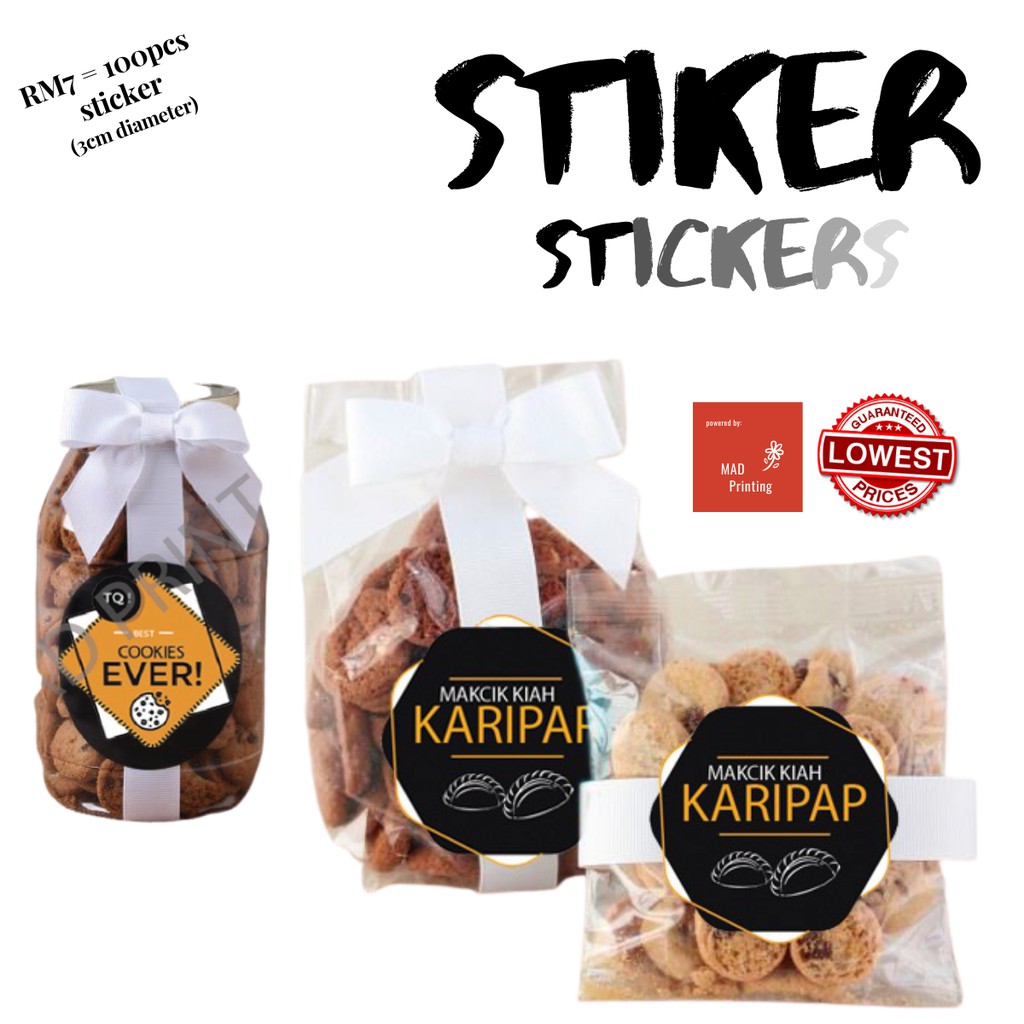Stiker Sticker (HARGA BORONG) (100pc) Kuih Biskut Raya Produk Label ...