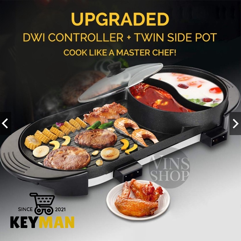 KEYMAN UPGRADE - BIG SIZE DUAL Heat Korean 2 in 1 BBQ Advance Pan Grill Teppanyaki Teriyaki ...