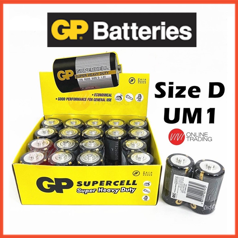 GP Super Heavy Duty D Size UM1 Battery 2pcs Batteri Touch Light Besar ...