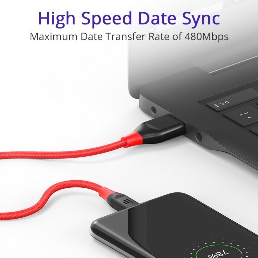 Tronsmart ATC5 Jalinan Nilon USB 2.0 TYPE-C Kabel Pengecas MERAH (1M ...