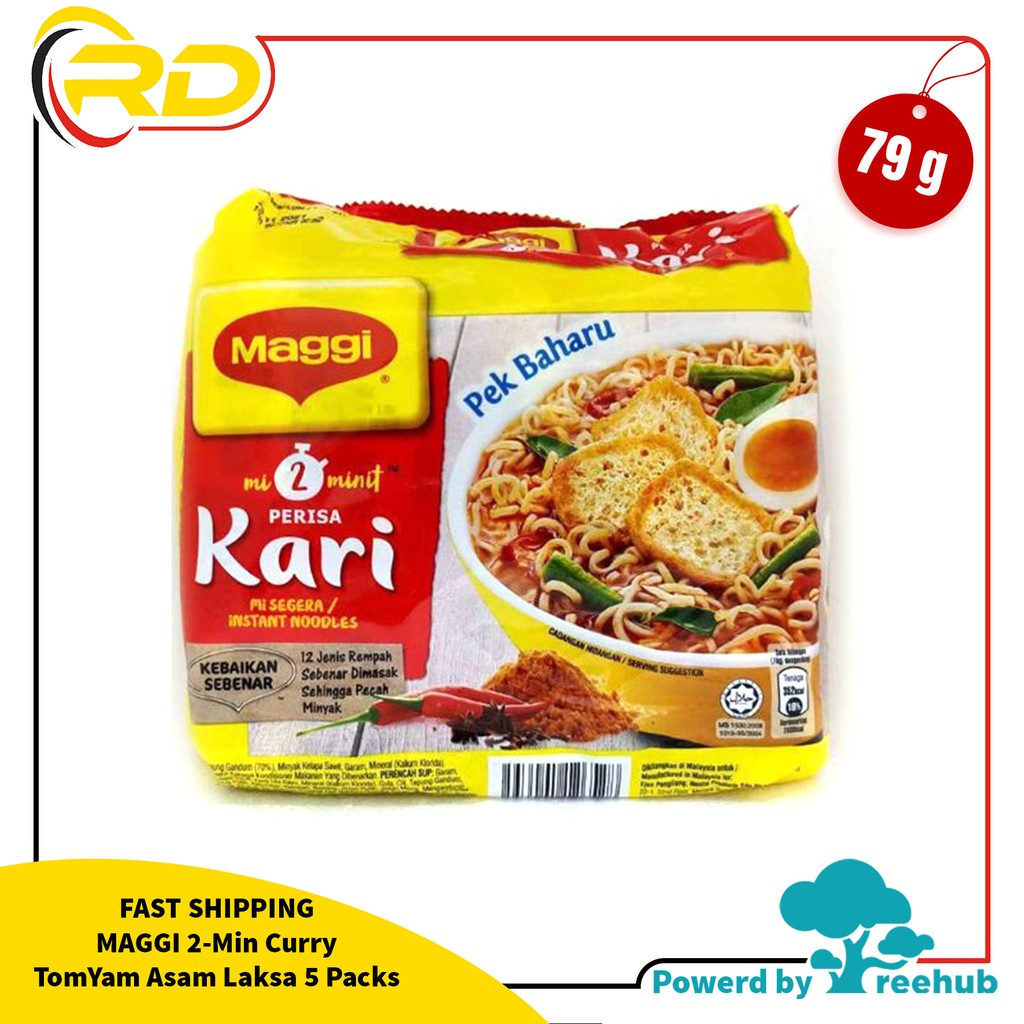 MAGGI 2-Min Instant Noodles Mee Segera Curry/Tom Yam/Asam Laksa 5 Packs ...