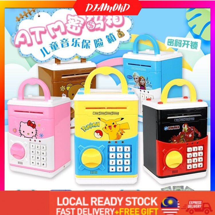 DIAMOND ATM Machine with Fingerprint Password Music Coin Bank Cartoon ...