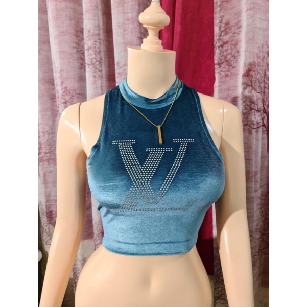 LV premium rhinestones party croptop sexy highneck blouse | Shopee Malaysia