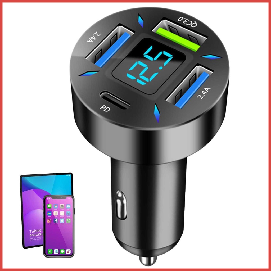 USB C Car Charger Adapter 66w Quick Charge Adapter 4-Port USB PD QC 3.0 ...