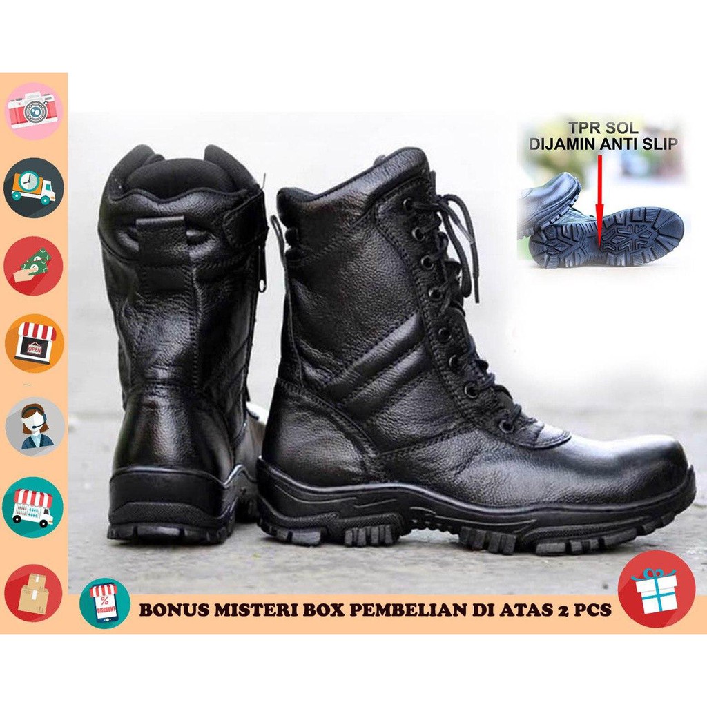Premium - Men's PDL Shoes SAFETY BOOTS Iron Toe PREMIUM TNI POLRI Shoes Genuine Leather | Shopee ...