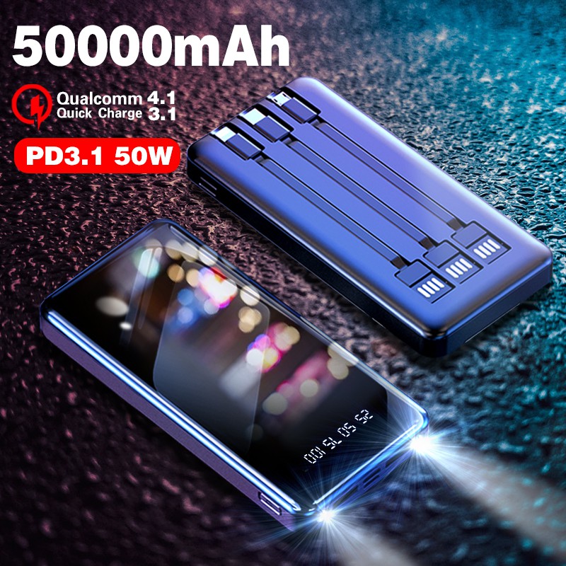 30000mAh Power Bank 3 Cables Full Capacity Mini Powerbank Portable Fast ...