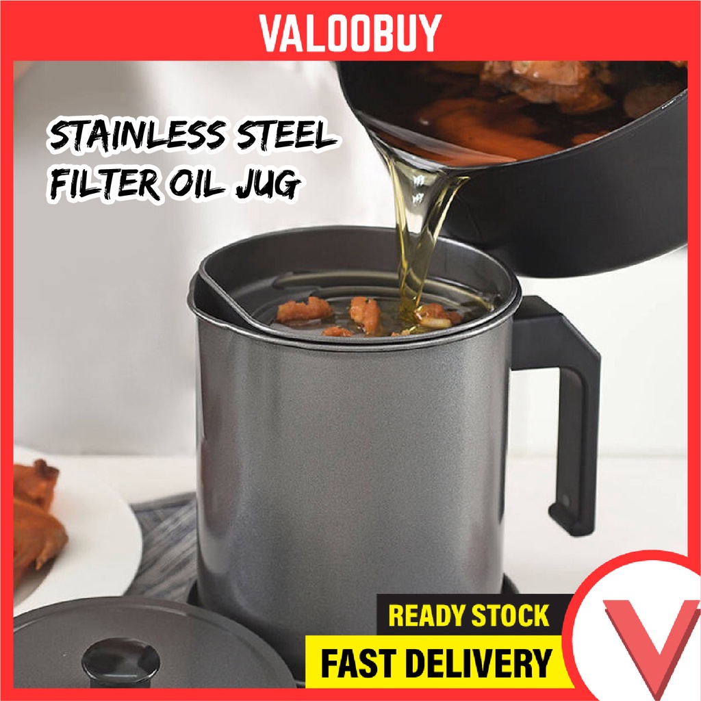 Stainless Steel Oil Storage Jug 1.4L Oil Storage Filter Container Pot ...