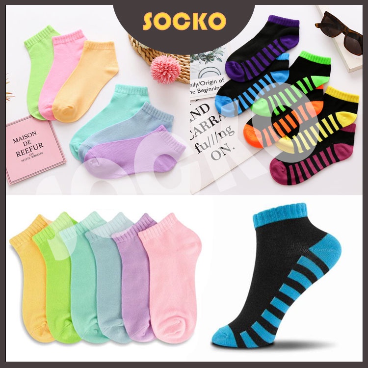 SOCKO - 1 Set 3 Pairs QSTAR CASUAL Men/Women Plain Colour Ankle Socks ...
