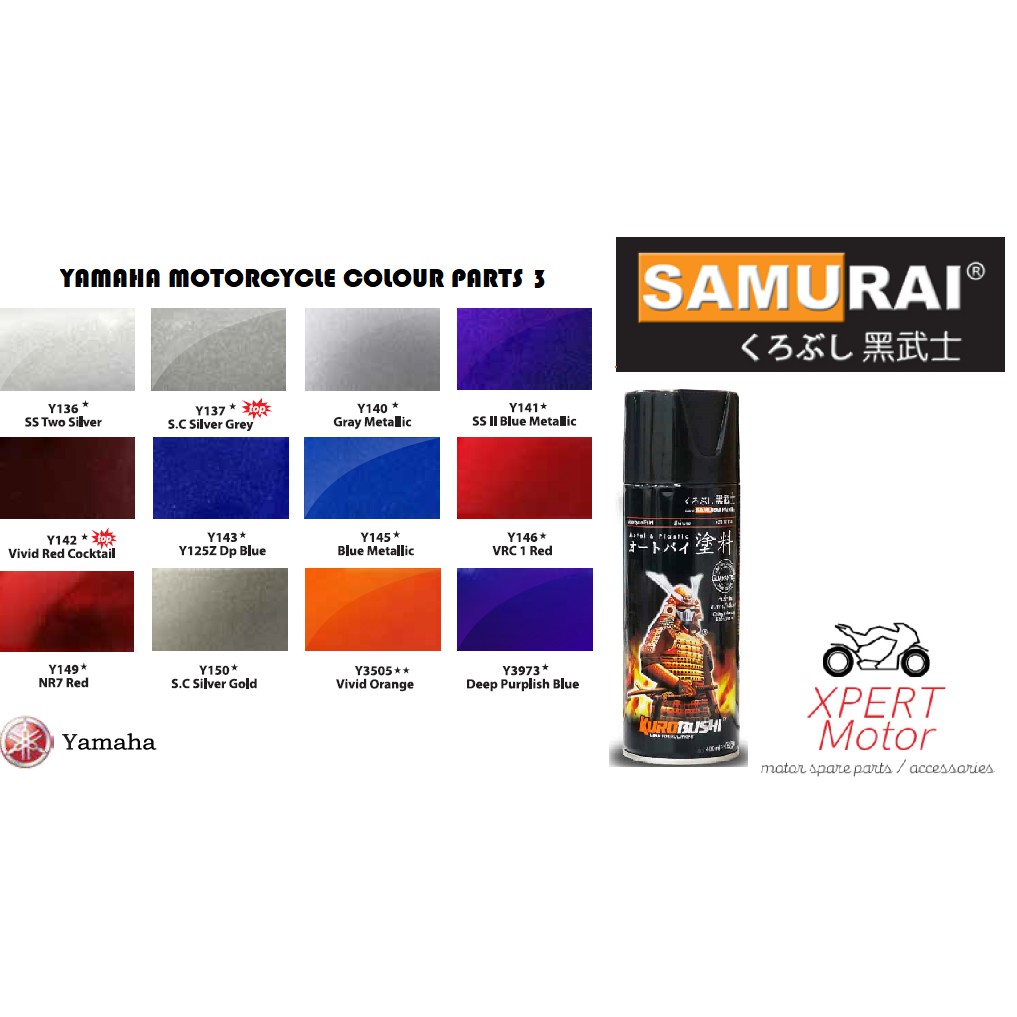 [SAMURAI SPRAY PAINT] YAMAHA COLOUR #Y136 #Y137 #Y140 #Y141 #Y142 #Y143 ...