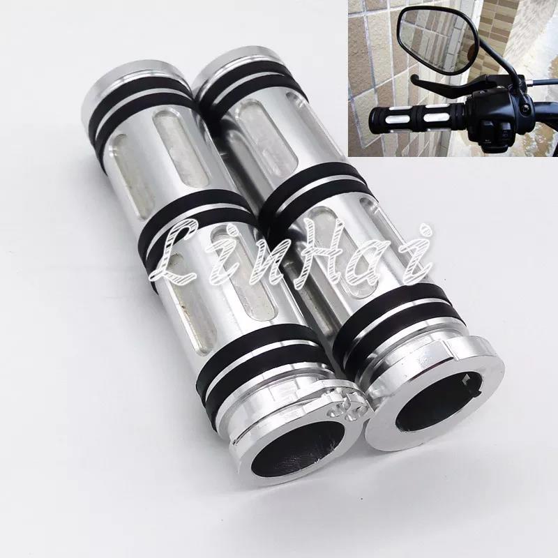 Motorcycle 1"25mm Silver Aluminum CNC Edge Cut Handle Bar Hand Grips ...