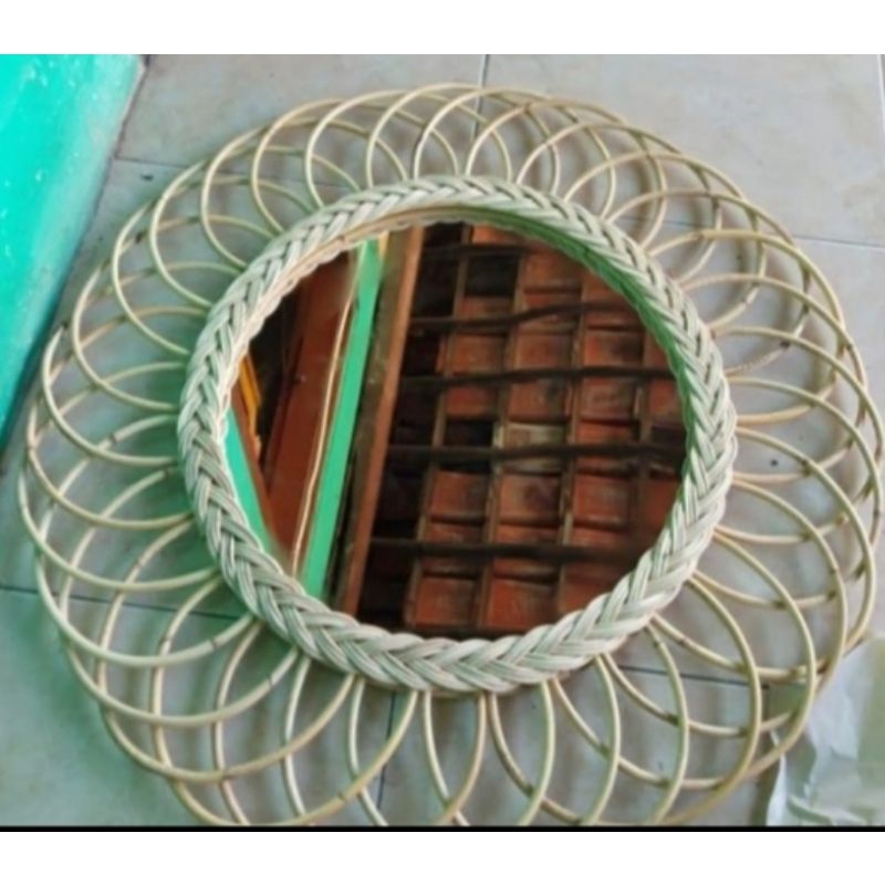 HIASAN DINDING Rattan Mirror // wall Decoration wall decor Mirror ...