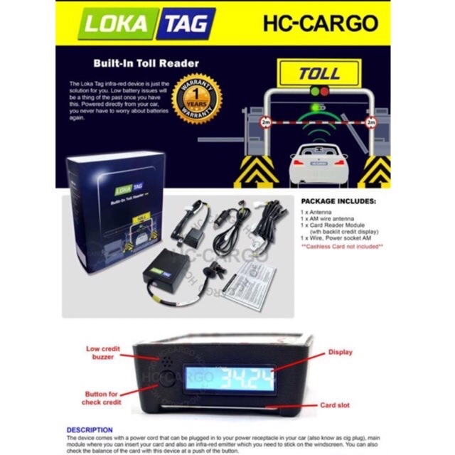 LOKATAG Built-In Toll Smart Tag Reader with Balance Credit Reader LED ...